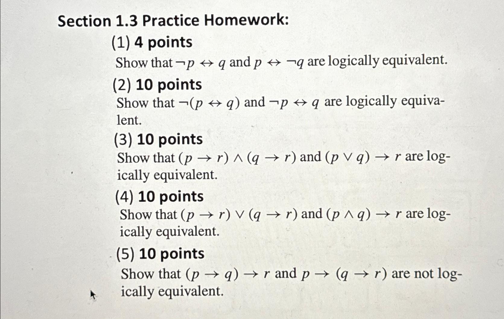 Solved Section 1.3 Practice Homework:\\n(1) 4 points\\nShow | Chegg.com