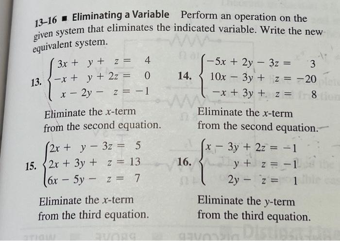 Solved 13-16 Eliminating a Variable Perform an operation on | Chegg.com