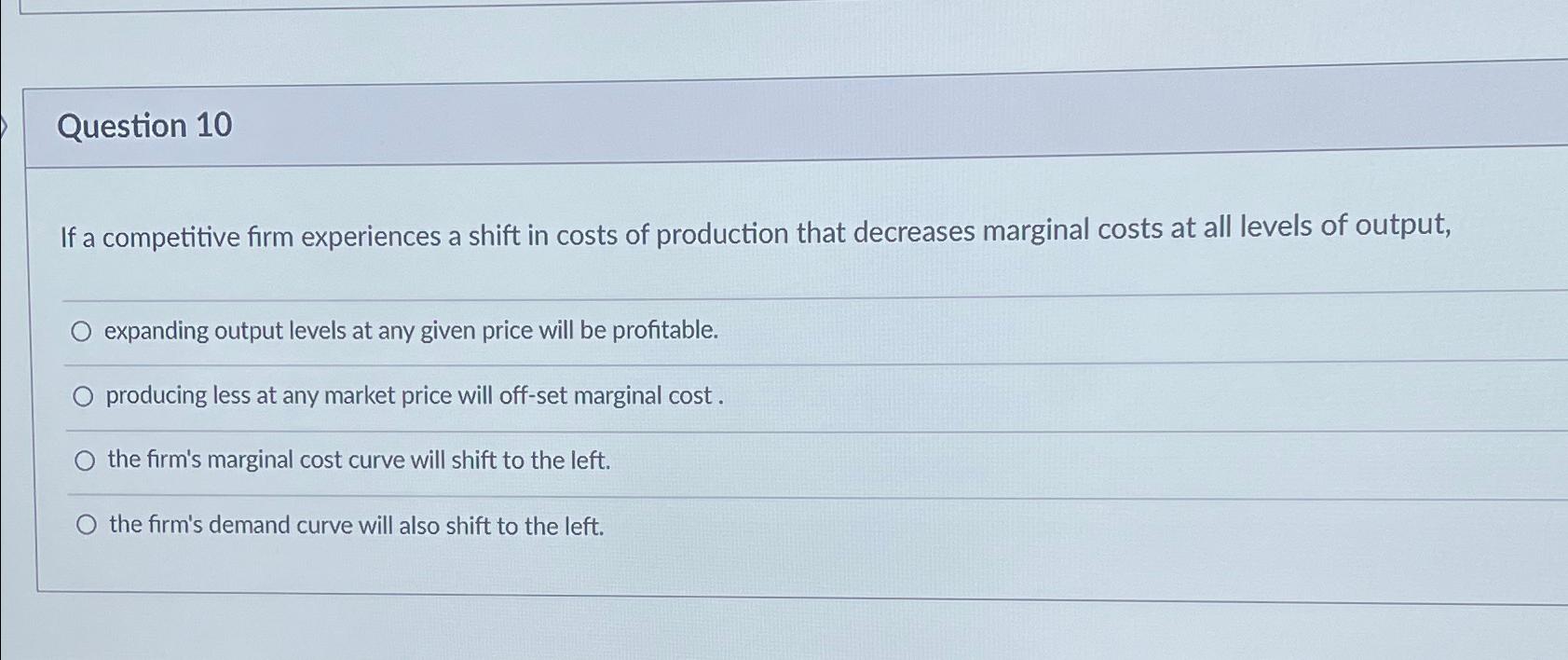 Solved Question 10If a competitive firm experiences a shift | Chegg.com