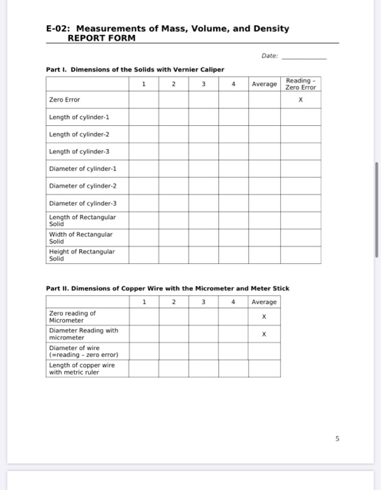 E-02: Measurements of Mass, Volume, and Density | Chegg.com