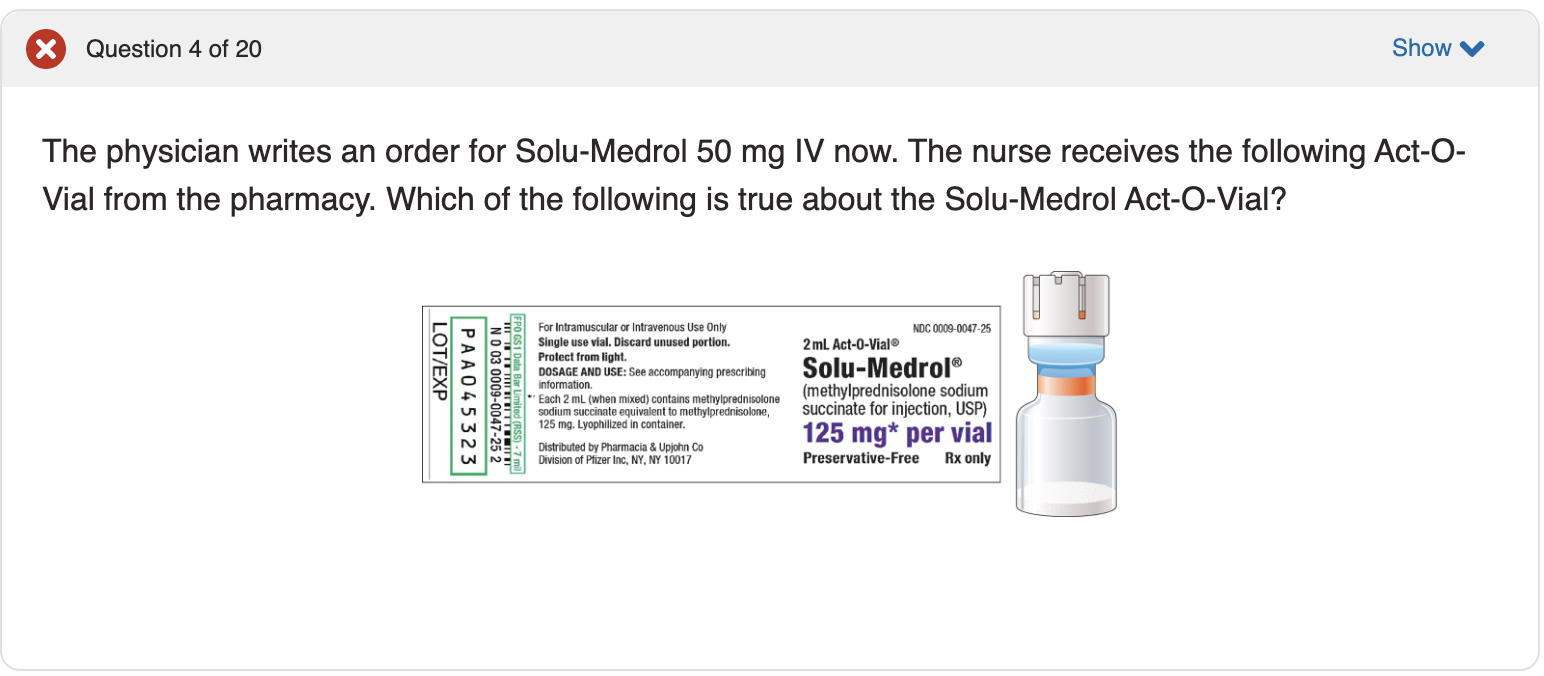 Solved The physician writes an order for Solu-Medrol 50mg | Chegg.com