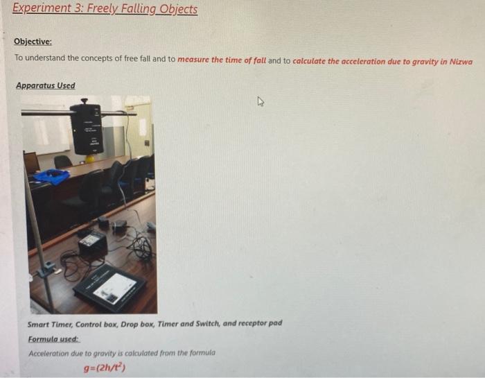 Solved Experiment 3: Freely Falling Objects Objective: To | Chegg.com