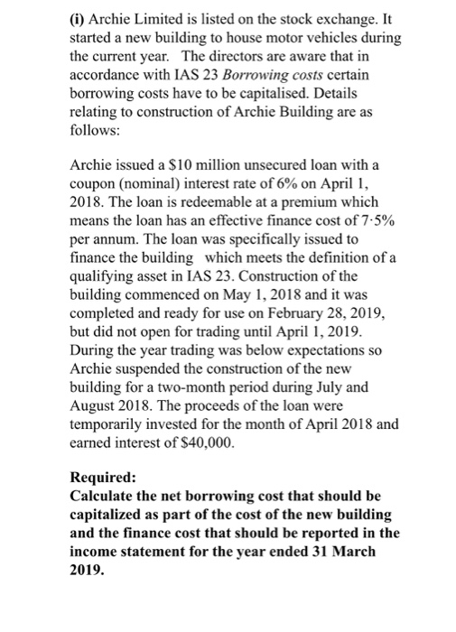 Solved (i) Archie Limited is listed on the stock exchange. | Chegg.com