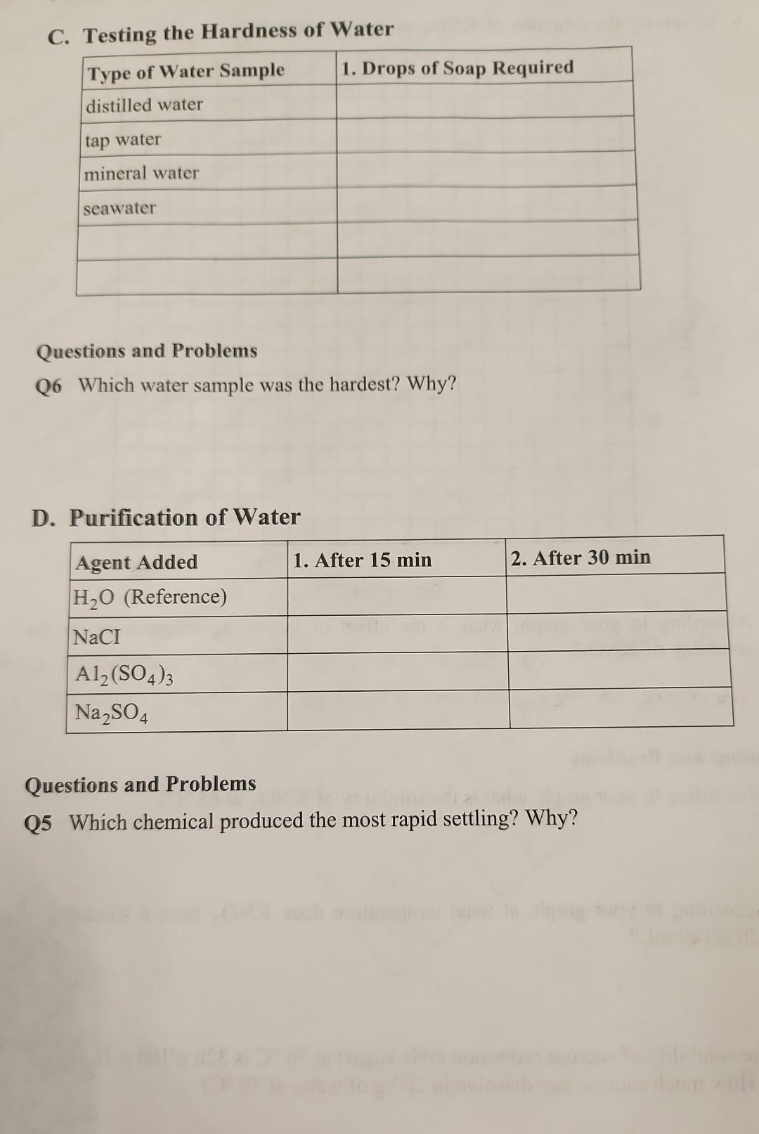 Solved C. Testing the Hardness of Water Questions and | Chegg.com