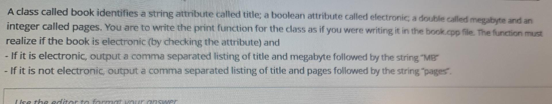 Solved A class called book identifies a string attribute | Chegg.com