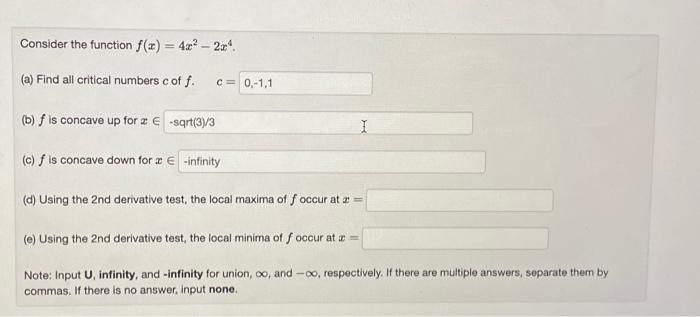 Solved Consider the function \\( f(x)=4 x^{2}-2 x^{4} \\). | Chegg.com