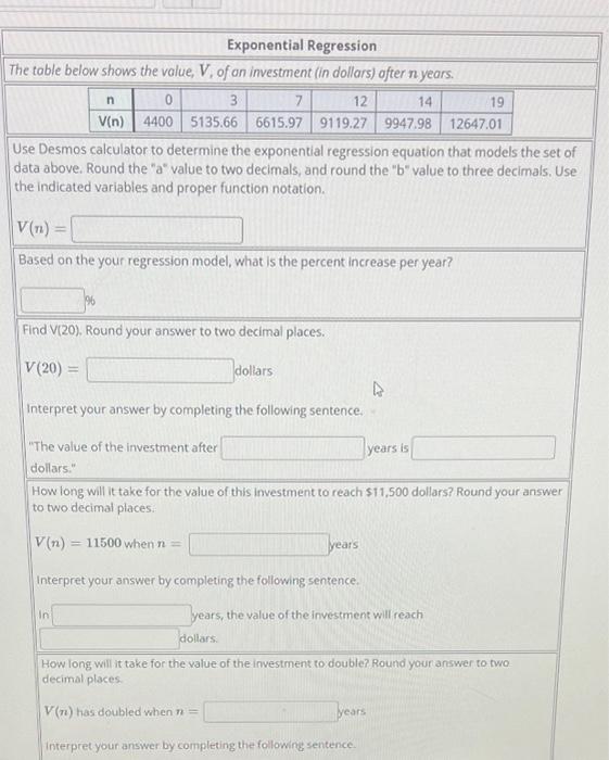 Solved Exponential Regression The Table Below Shows The