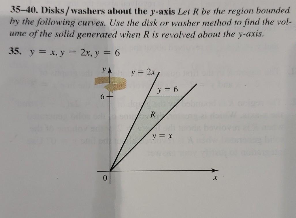 Solved 35-40. Disks/washers about the y-axis Let R be the | Chegg.com