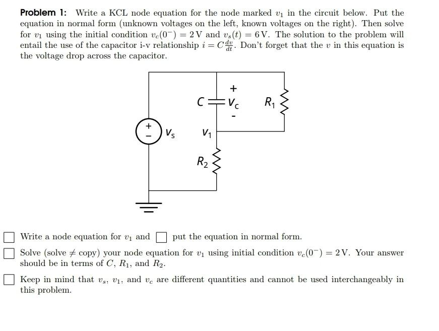 Solved Problem 1: Write a KCL node equation for the node | Chegg.com