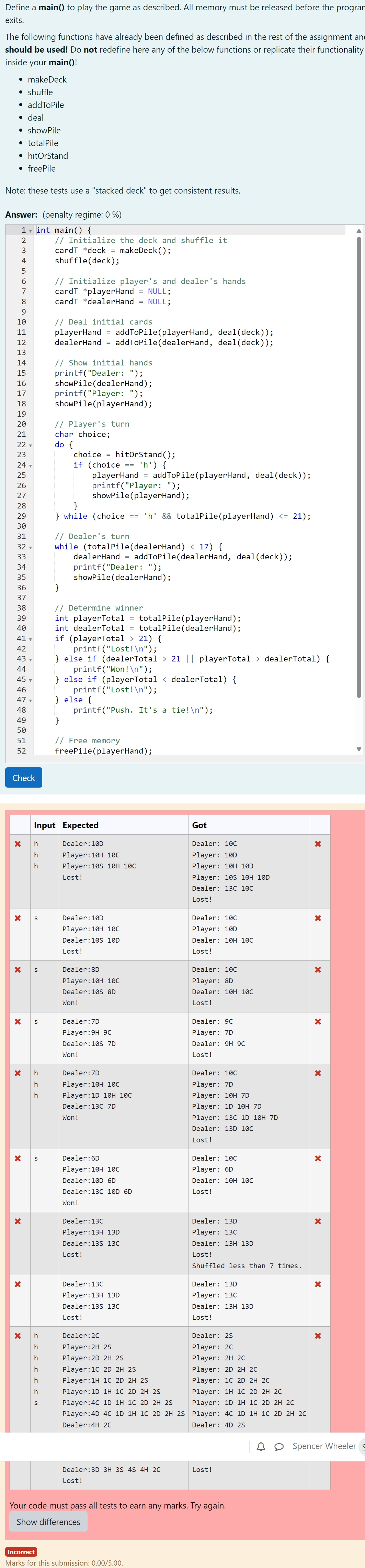 Solved Help me with the blackjack game in C here's what I | Chegg.com