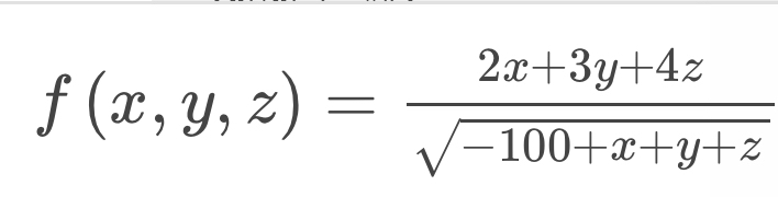 Solved f(x,y,z)=2x+3y+4z-100+x+y+z2Find domain of function | Chegg.com