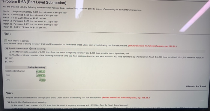 Solved Problem 6-6A (Part Level Submission) You are provided | Chegg.com