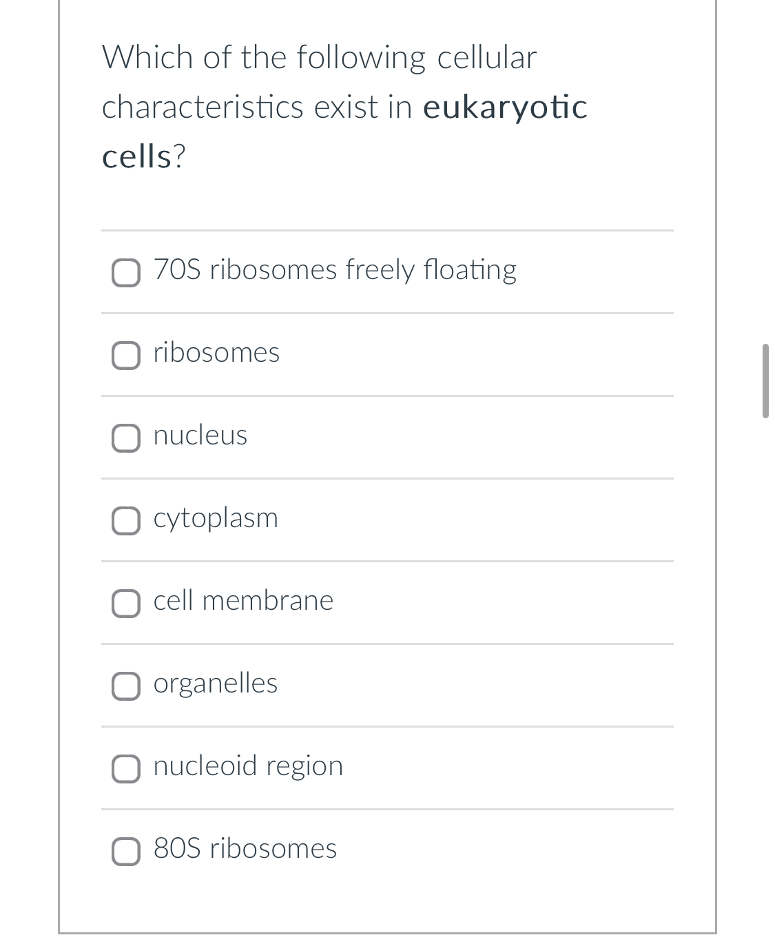 Solved Which of the following cellular characteristics exist | Chegg.com