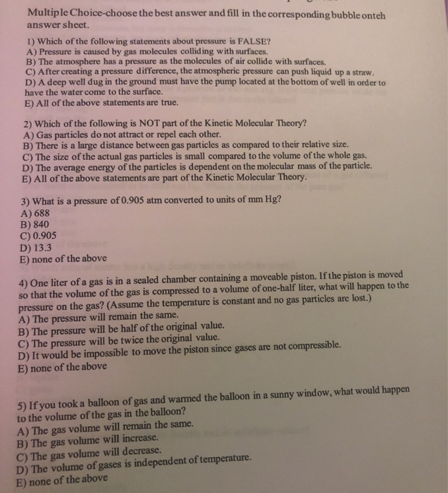 Solved Multiple Choice-choose the best answer and fill in | Chegg.com