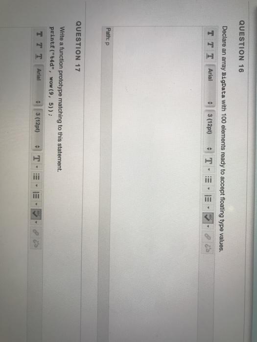 Solved QUESTION 16 Declare an array BigData with 100 | Chegg.com
