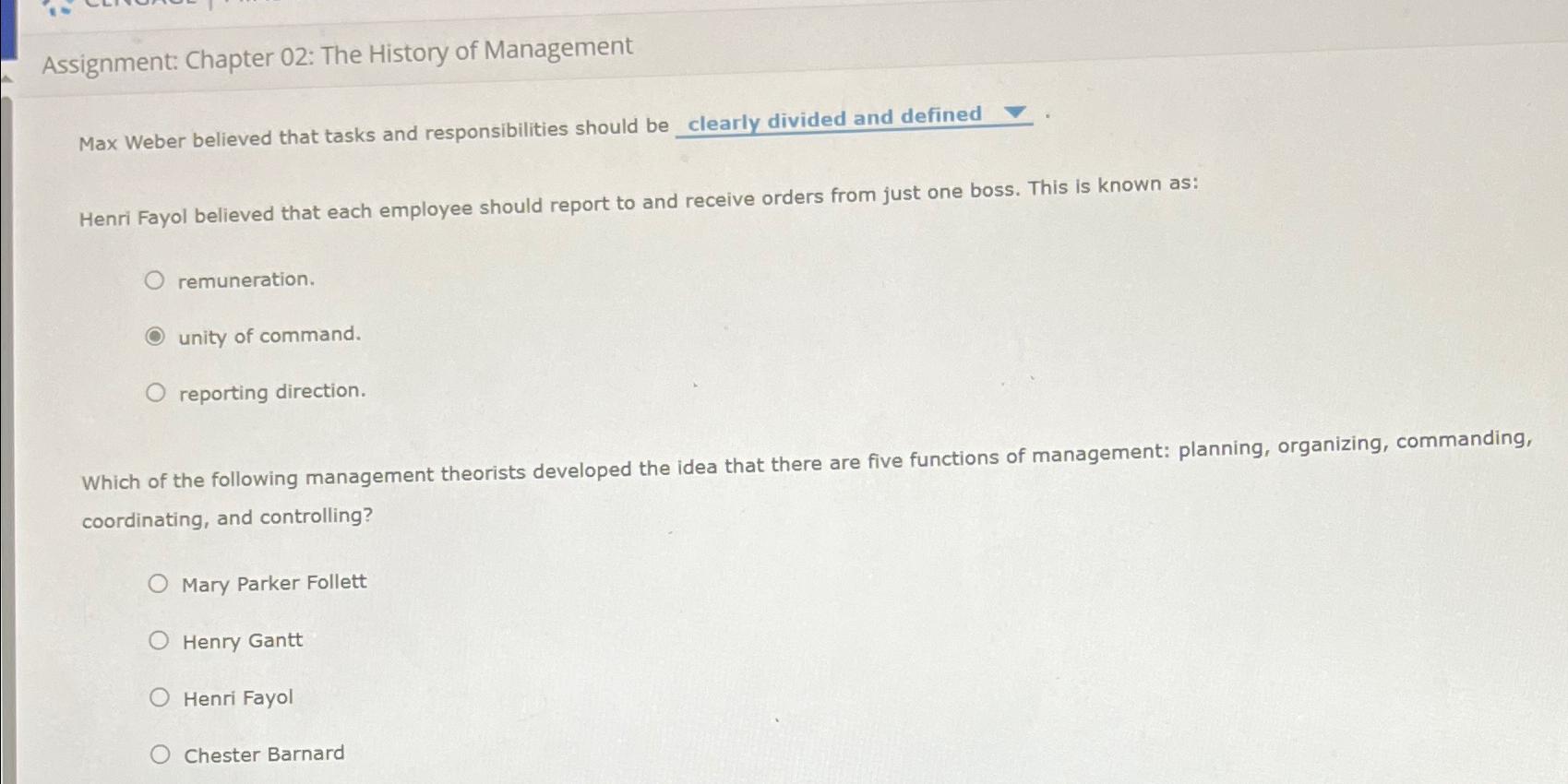 Solved Assignment: Chapter 02: The History of ManagementMax | Chegg.com