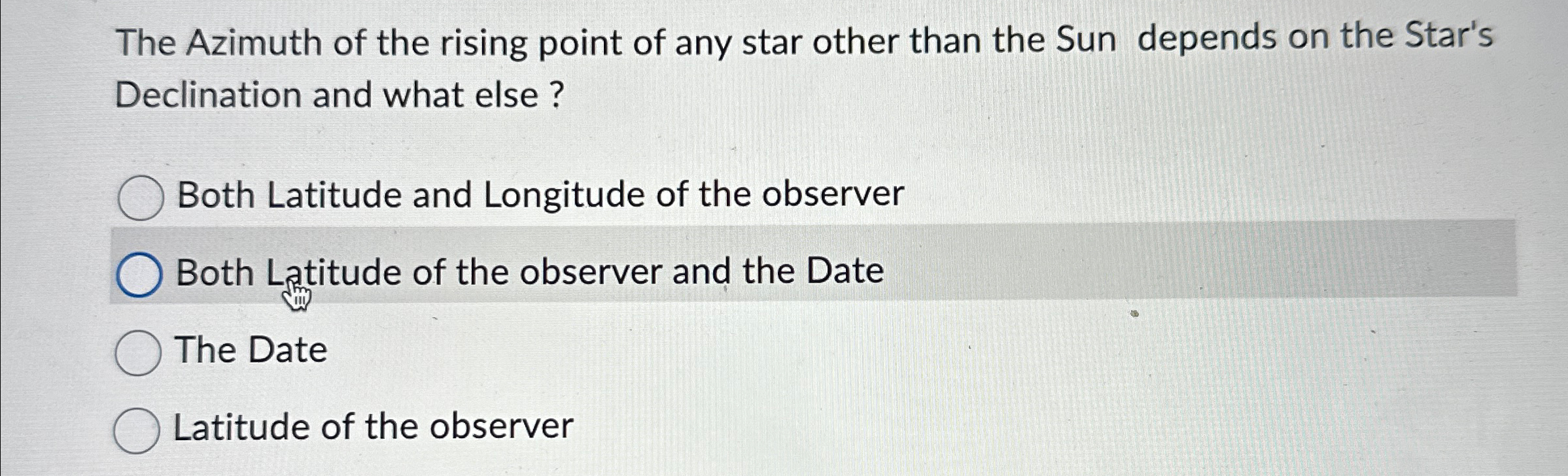 Solved The Azimuth of the rising point of any star other | Chegg.com