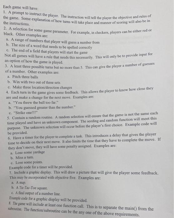 Solved Each game will have: 1. A prompt to instruct the | Chegg.com