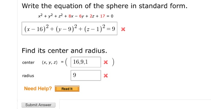 Solved Write the equation of the sphere in standard form. x2 | Chegg.com