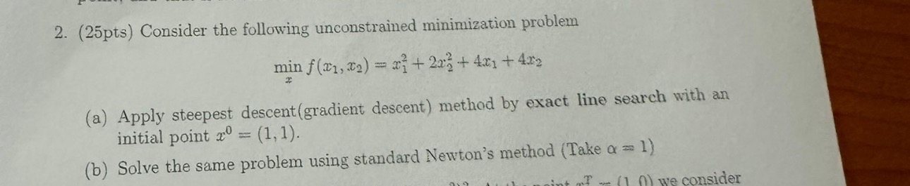Solved (25pts) ﻿Consider the following unconstrained | Chegg.com