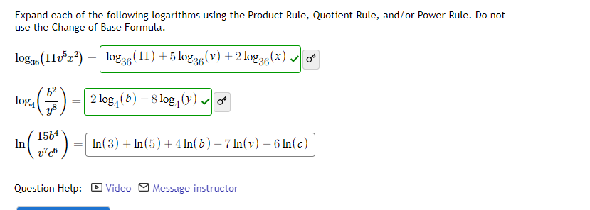 Solved Expand each of the following logarithms using the | Chegg.com