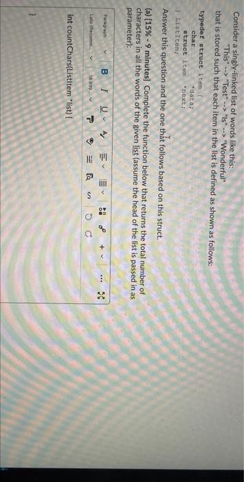 Solved Consider a singly-linked list of words like this: | Chegg.com