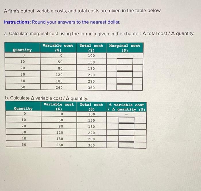 Solved A firm's output, variable costs, and total costs are | Chegg.com