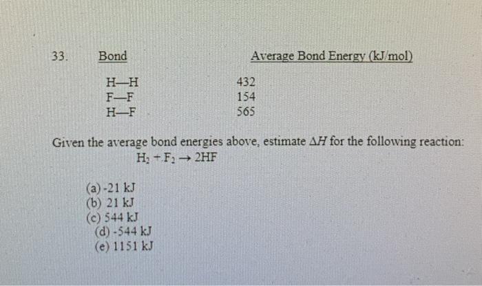 Solved Given the average bond energies above, estimate H for | Chegg.com