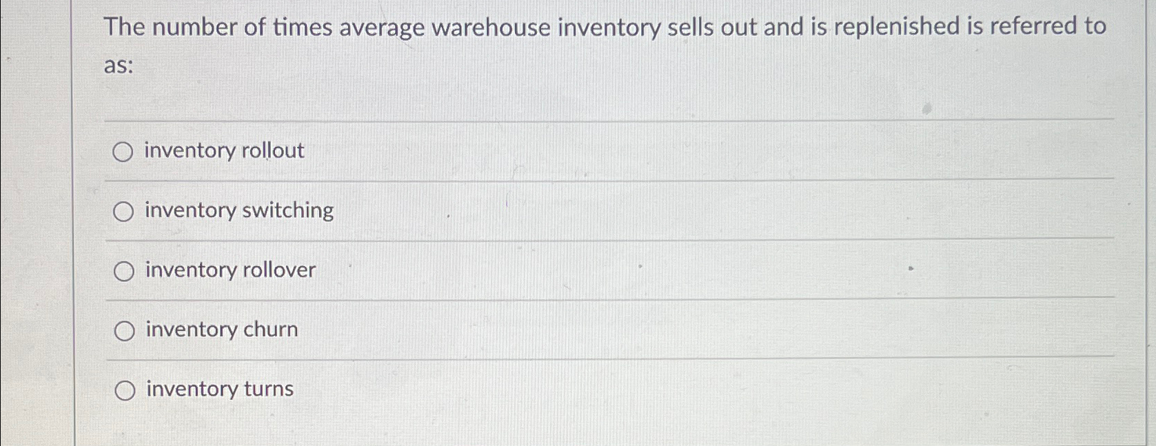 Solved The number of times average warehouse inventory sells | Chegg.com