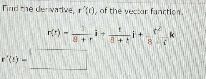 Solved Find the derivative, r'(t), of the vector function. | Chegg.com