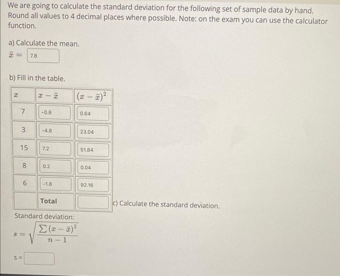 Solved We are going to calculate the standard deviation for | Chegg.com