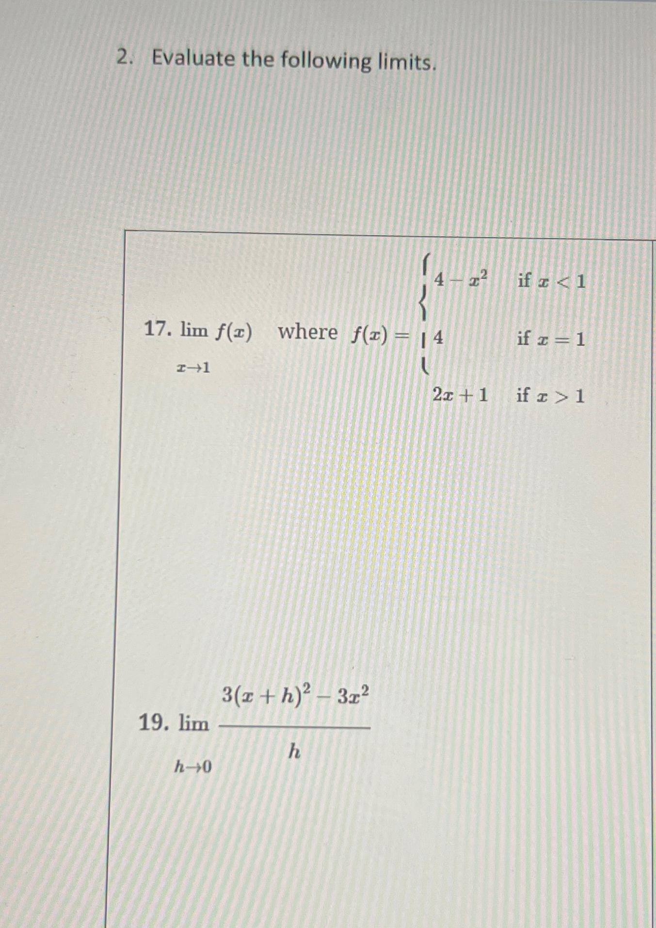 Solved Evaluate the following limits.lim?f(x) ﻿where | Chegg.com