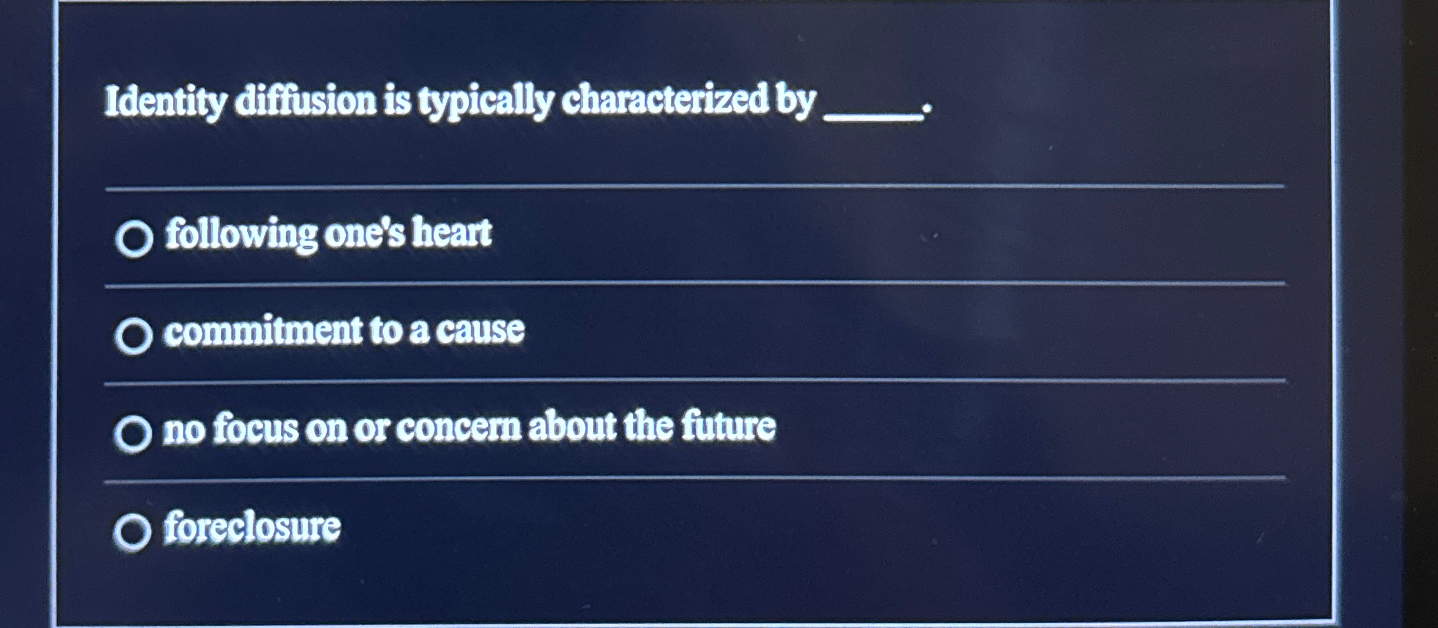 Solved Identity diffusion is typically characterized by | Chegg.com