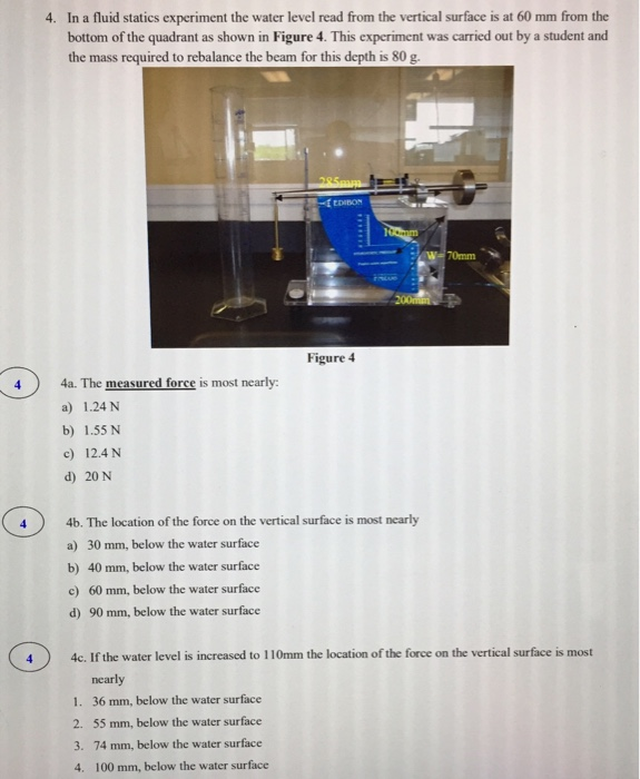 Solved 4. In a fluid statics experiment the water level read | Chegg.com