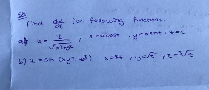 Solved EX Find ∂tdv for following functions. a) | Chegg.com