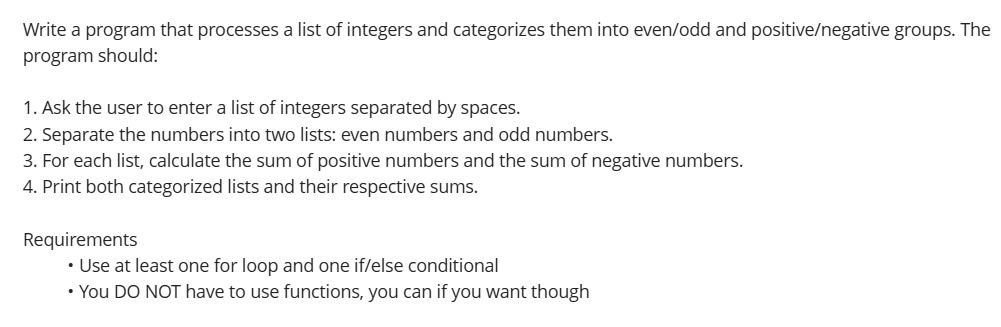Solved Write a program that processes a list of integers and | Chegg.com
