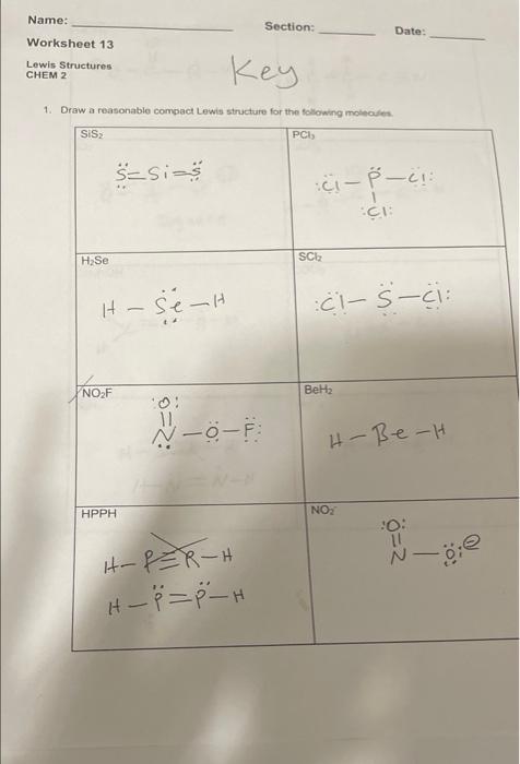Solved Name: Section: Date: Worksheet 13 Lewis Structures | Chegg.com