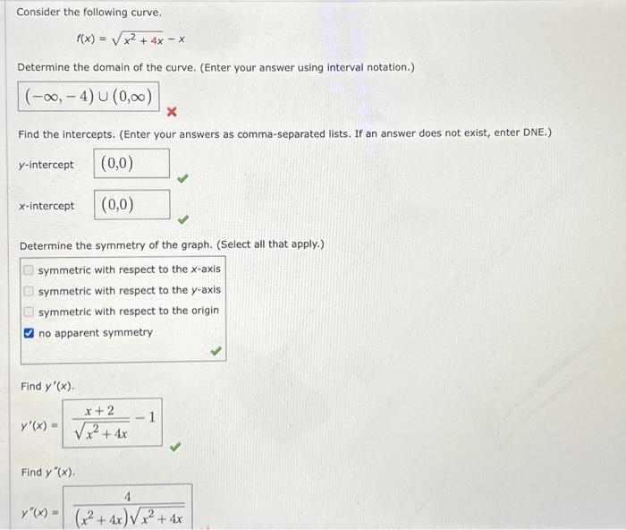 Solved Consider the following curve. f(x)=x2+4x−x Determine | Chegg.com