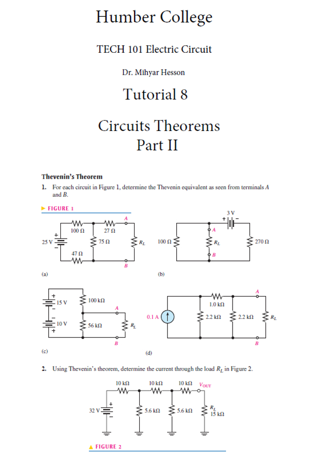 Thevenin's TheoremFor each circuit in Figure 1, | Chegg.com
