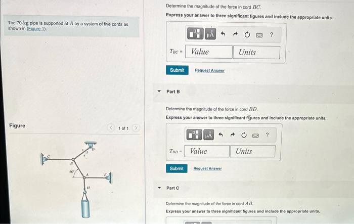Solved Determine the magnitude of the force in cord BC. | Chegg.com