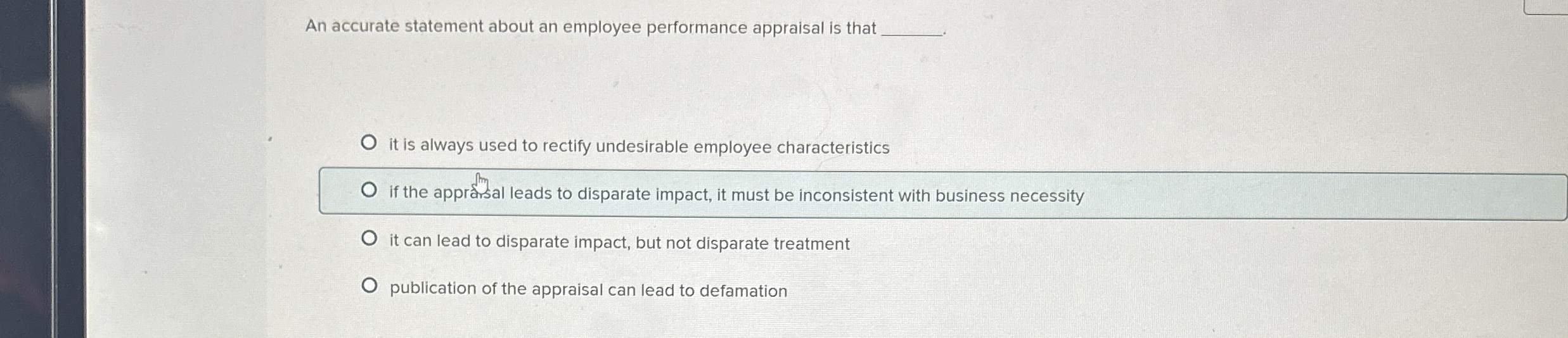 Solved An accurate statement about an employee performance | Chegg.com