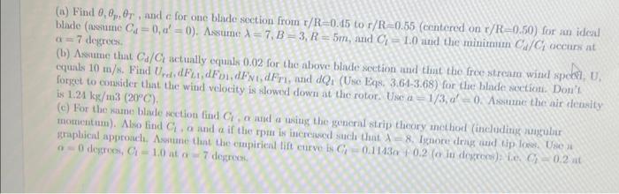 (a) Find θ,θp,θT, and e for one blade section from | Chegg.com