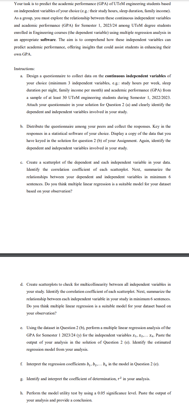 Solved Your task is to predict the academic performance | Chegg.com