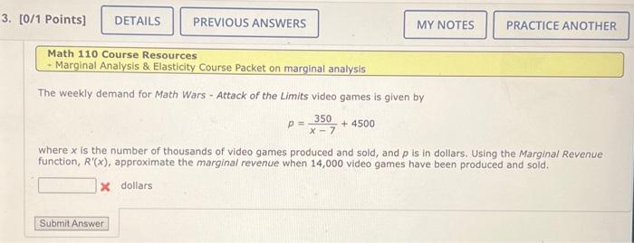 Solved Math 110 Course Resources - Marginal Analysis \& | Chegg.com