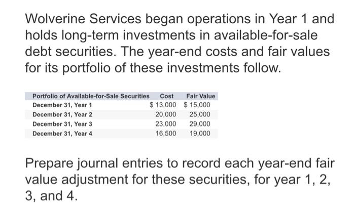Solved Wolverine Services began operations in Year 1 and | Chegg.com
