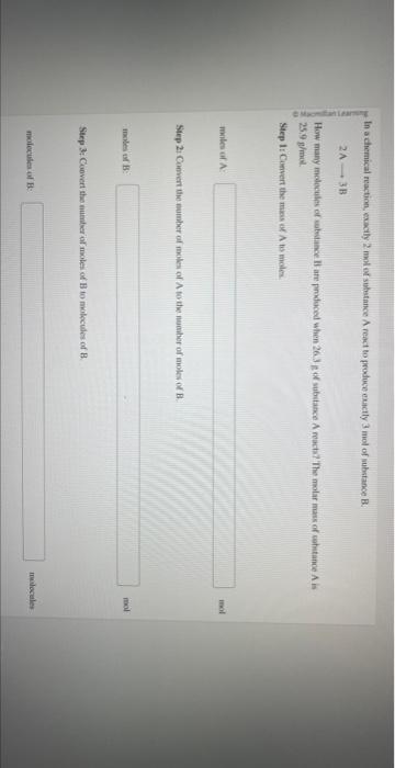 Solved In a chemical reaction, exactly 2 mit of subutance A | Chegg.com