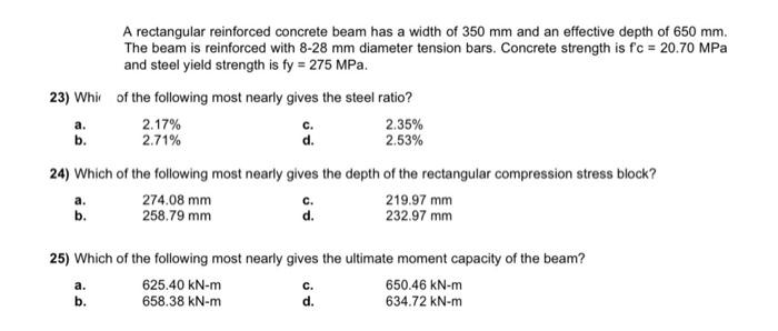 Solved A rectangular reinforced concrete beam has a width of | Chegg.com
