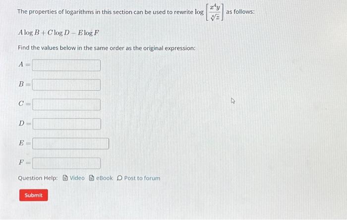 Solved The properties of logarithms in this section can be | Chegg.com