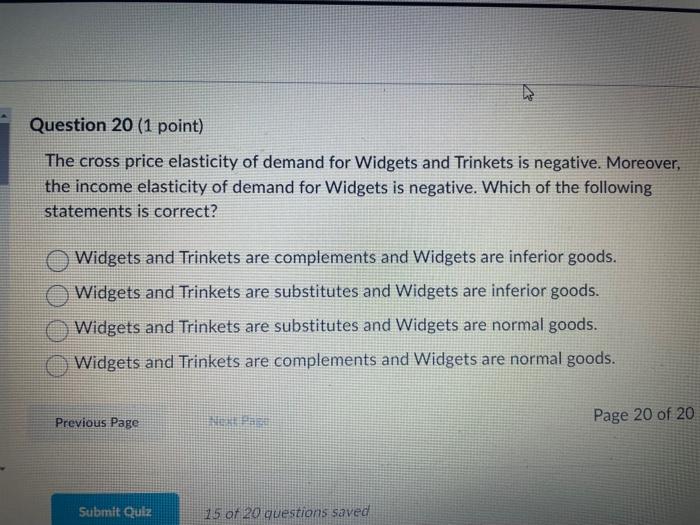 Solved The cross price elasticity of demand for Widgets and | Chegg.com