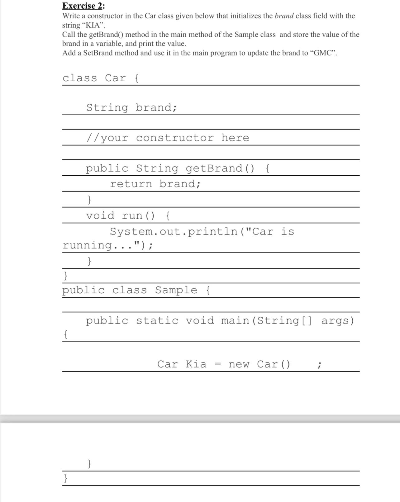 Exercise 2write A Constructor In The Car Class Given 9224